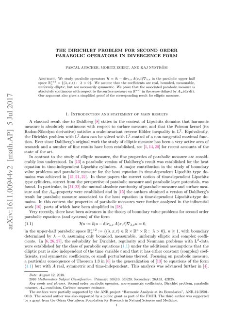 pdf the dirichlet problem for second order parabolic operators in divergence form