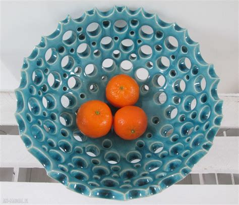 ręcznie wykonane ażurowa turkusowa misa ceramika ceramiczna