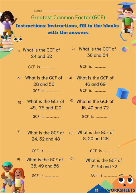 Greatest Common Factor Gcf Interactive Worksheet Live Worksheets