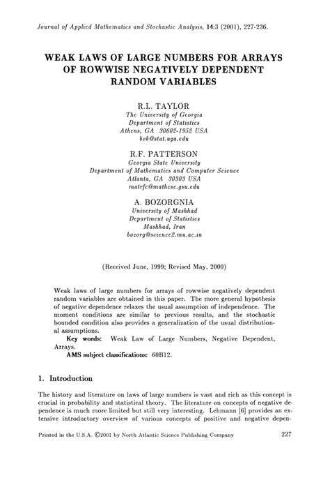pdf weak laws of large numbers for arrays of rowwise negatively dependent random variables