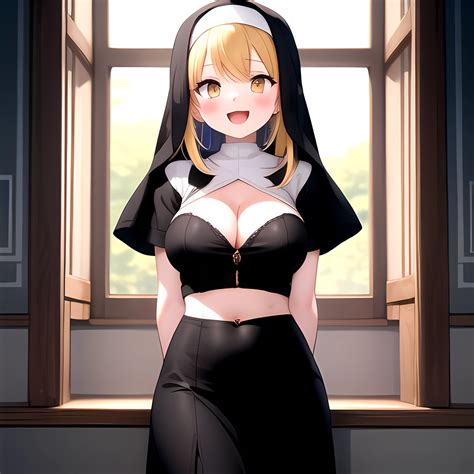 1girl D Black Headwear Black Nails Blonde Hair Blush Breasts Cleavage Grey Hair Large Breasts