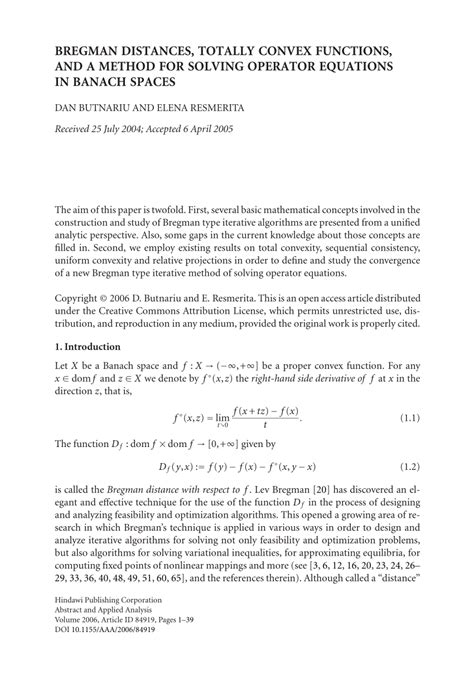 pdf bregman distances totally convex functions and a method for solving operator equations
