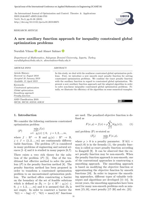 pdf a new auxiliary function approach for inequality constrained global optimization problems