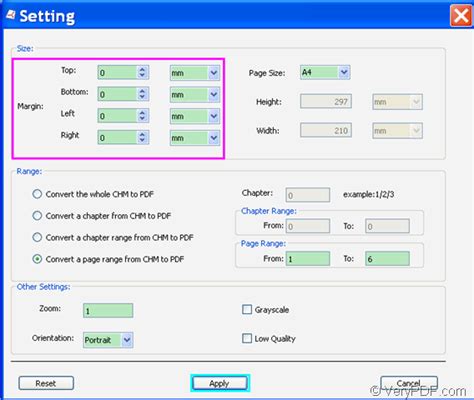 how to convert chm to pdf and customize pdf page margin verypdf knowledge base