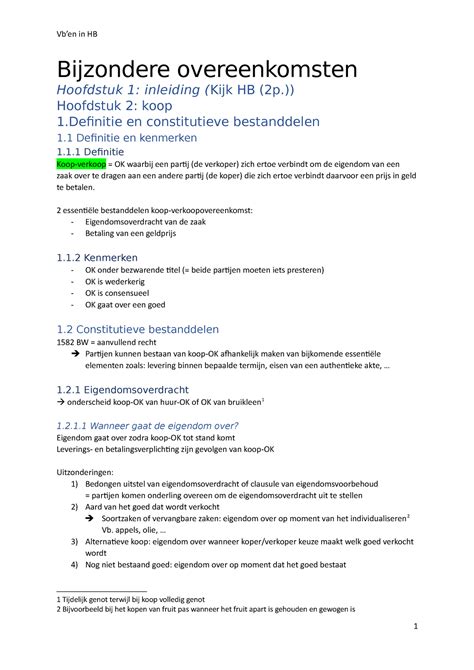 Bijzondere Overeenkomsten Samenvatting Bijzondere Overeenkomsten