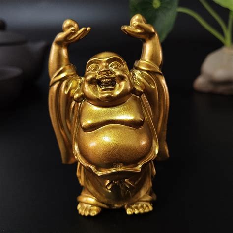 Goldenen Chinesischen Laughing Buddha Statue Ornamente Feng Shui