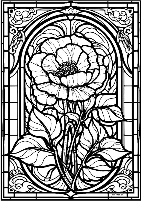 Vitrail Fleur Coloriages Vitraux Difficiles Pour Adultes Et Enfants