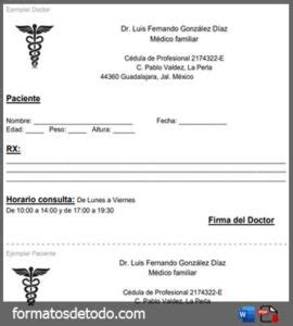 Formato Receta Médica PDF Word 2024
