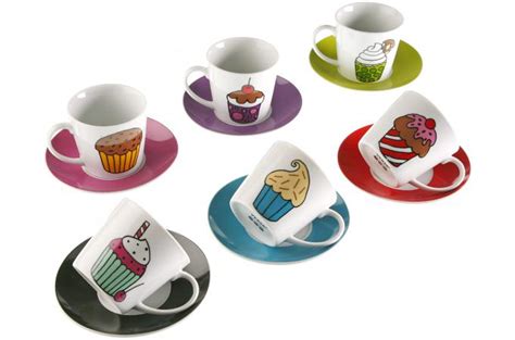 Set de 6 tasses à thé et plateau CUPCAKE Service à Café Thé Pas Cher