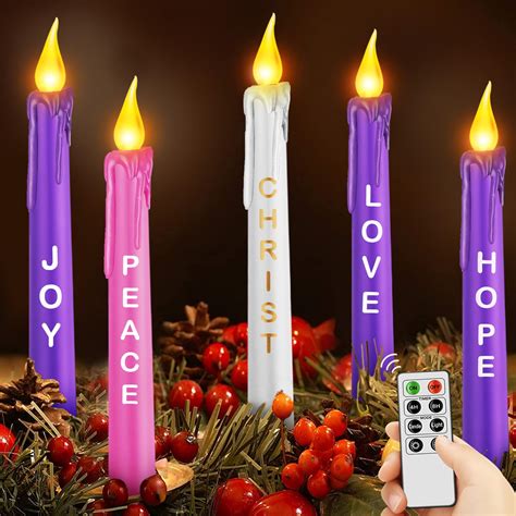 5 Pcs LED Flameless Advent Candle Set Christmas Advent Candles With