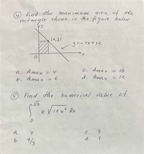 solved 4 find the maximum area of the rectangle shown in