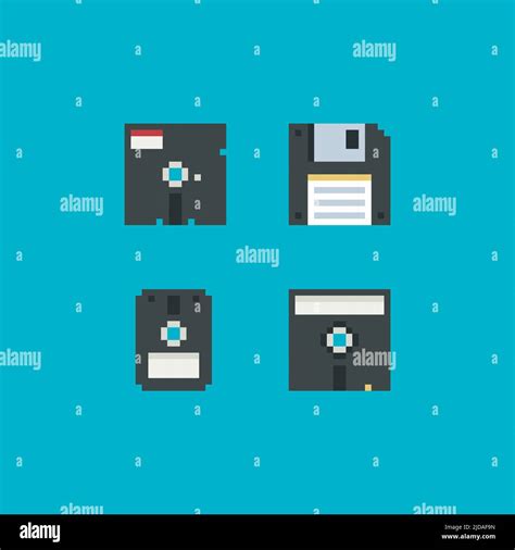 Floppy Disk Save Icon Set Pixel Art 8 Bit Retro Video Game Vintage