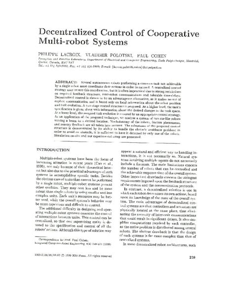 pdf decentralized control of cooperative multi robot systems