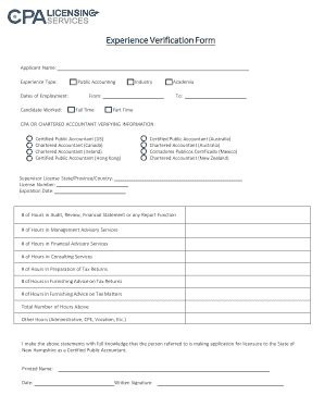 Fillable Online Instructions For The Experience Verification Form