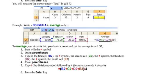 Excel Basic Formula Cheat Sheet Printable