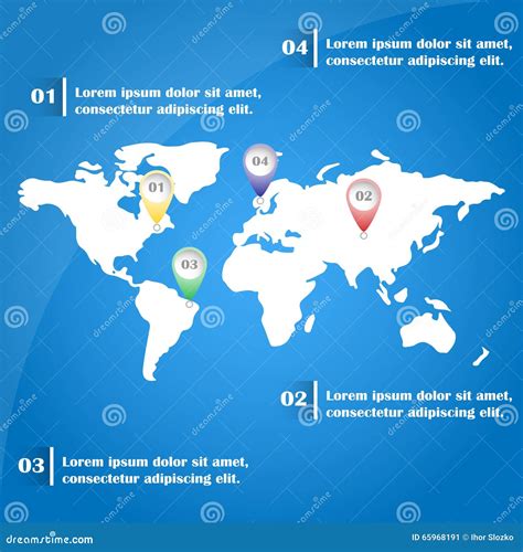 World Map Infographics With Pointer Marks Stock Vector Illustration