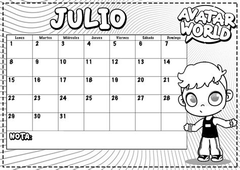 Julio 2024 Para Imprimir Y Colorear Calendario Dibujando Con Vani