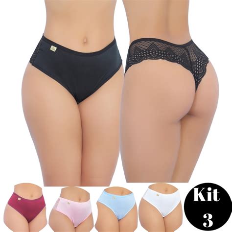 Kit Calcinha Feminina Fio Duplo Plus Size Feminina Sensual Renda