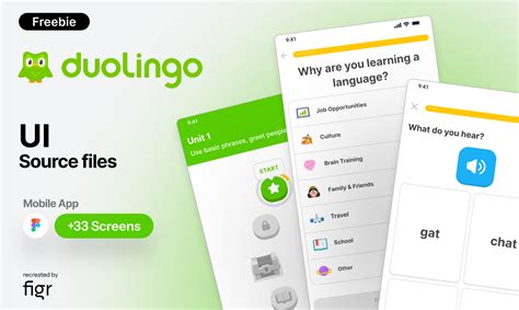 Duolingo App UI Free UI Kit Recreated Figma