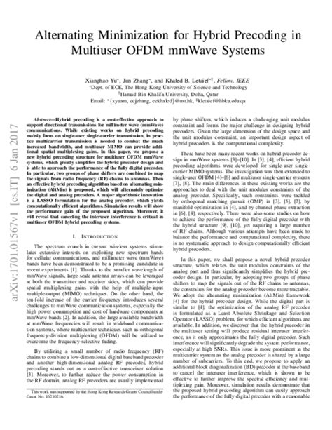 pdf alternating minimization for hybrid precoding in multiuser ofdm mmwave systems khaled