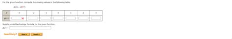 solved for the given function compute the missing values in
