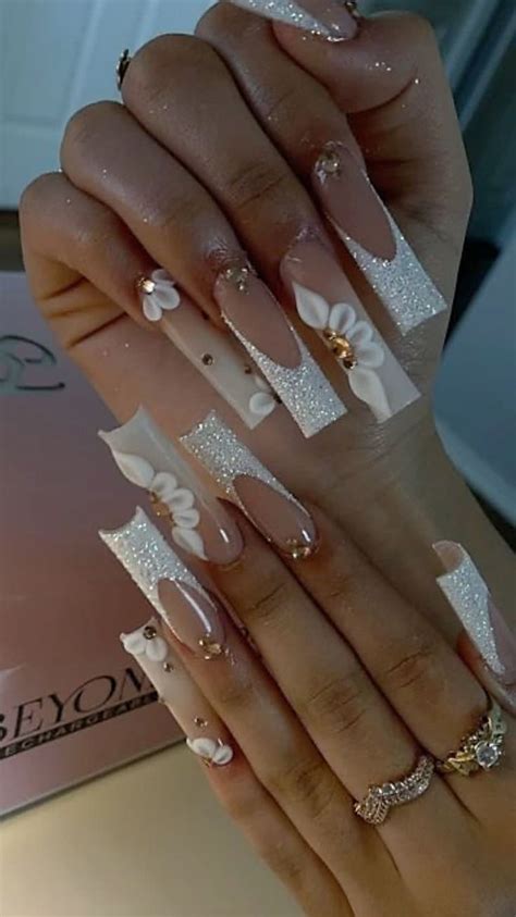 Serenity Luxury Nails White French Tip Nails Ombre Nails Acrylic 3D