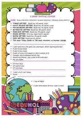 3 Sınıf İhtiyaç Listesi Eduhol Etkinlik İndir Oyun Oyna Test Çöz