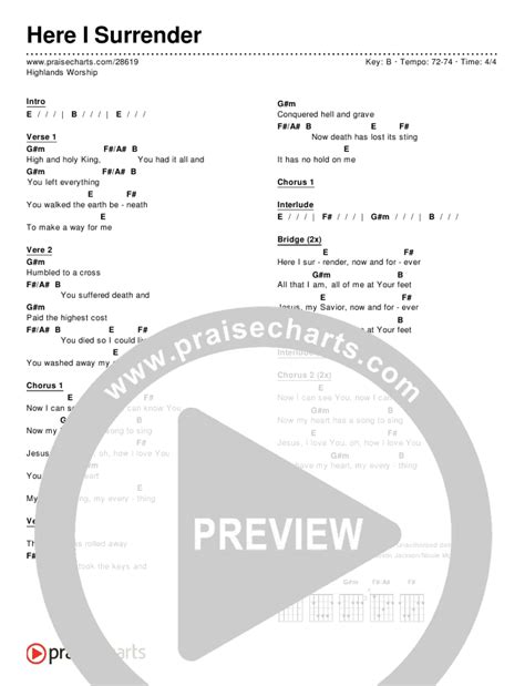 Here I Surrender Chords Pdf Highlands Worship Praisecharts