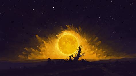 Digital Painting Car Moon Night Clouds Sky Bisbiswas Landscape
