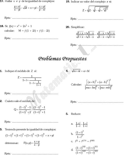 Numeros Complejos Ejercicios Resueltos Pdf