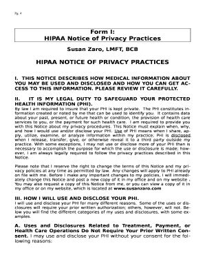 Fillable Online Form I HIPAA Notice Of Privacy Practices HIPAA NOTICE