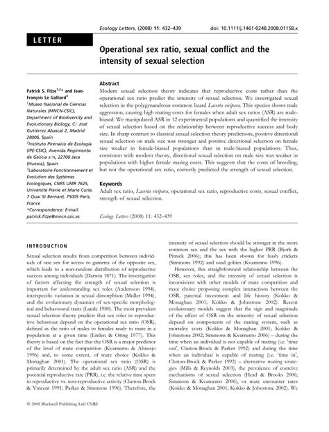 pdf operational sex ratio sexual conflict and the intensity of sexual selection