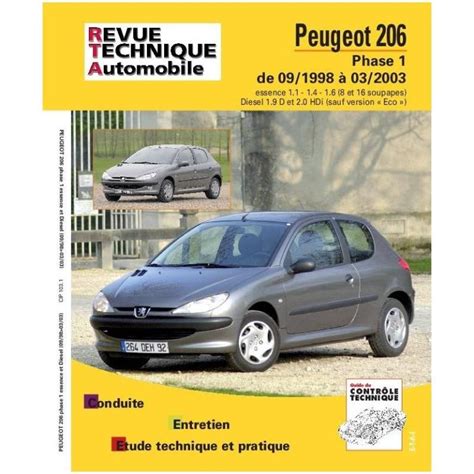 Revue technique auto ETAI RTA 103 1 206 PHASE 1 ESSENCE DIESEL 09 98 À