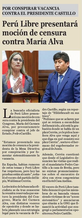 Perú Libre presentará moción de censura contra María Alva El portal