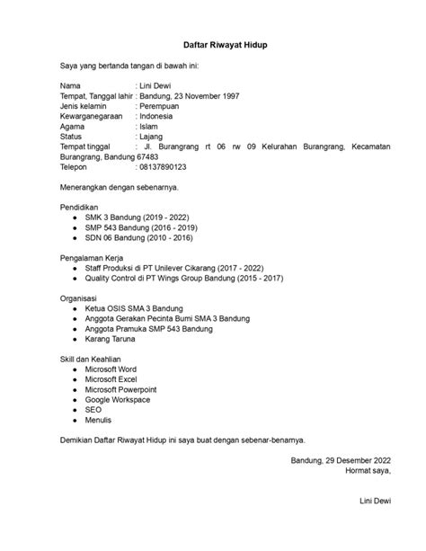 8 Contoh CV Tulis Tangan Yang Menarik LinovHR Blog