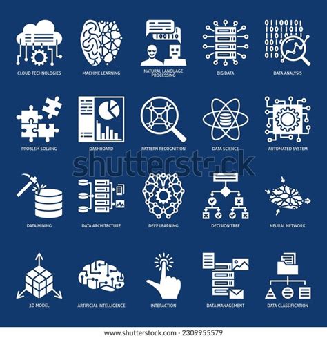 Machine Learning Icon Set Glyph Style Stock Vector Royalty Free
