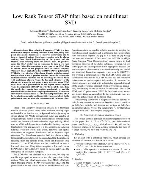 pdf low rank tensor stap filter based on multilinear svd