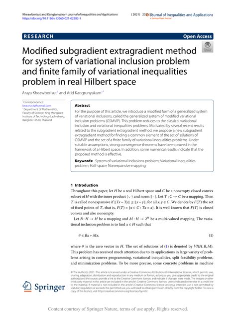 pdf modified subgradient extragradient method for system of variational inclusion problem and