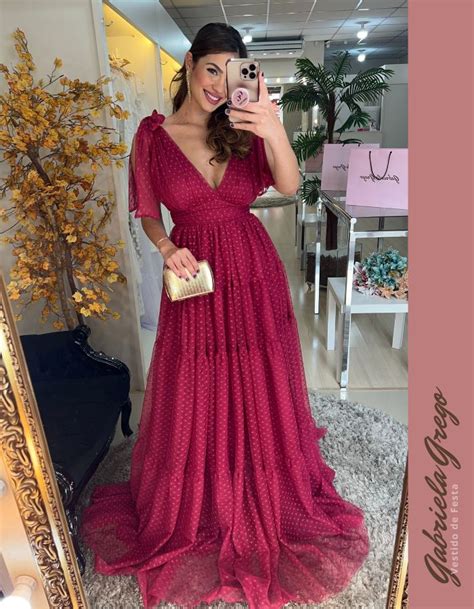 Vestido Longo Rose em Tule Poa Saia Três Marias e Laço no Ombro