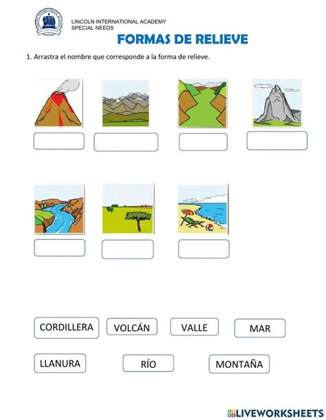 Guía formas de relieve interactive worksheet Homeschool School