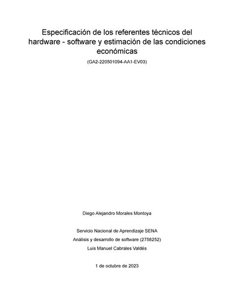 Especificaci N De Los Referentes T Cnicos Del Hardware Especificaci N