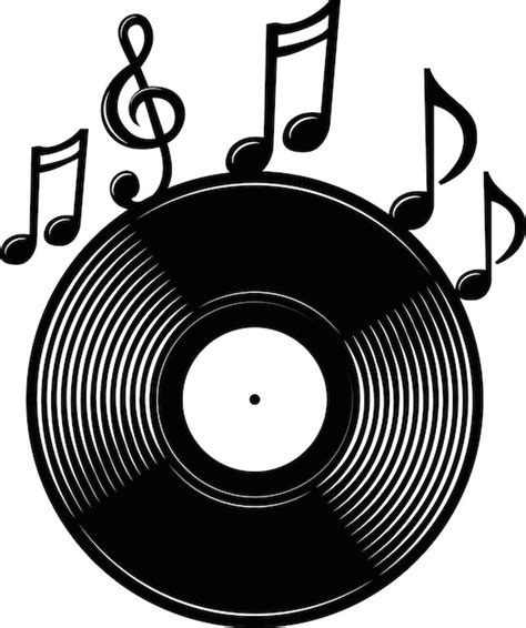 Imagen vectorial monocromática de un disco de vinilo y notas musicales