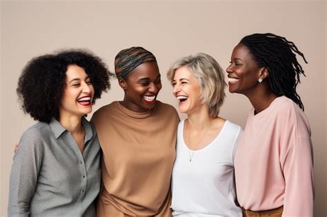 Premium AI Image Charming Interracial Group Of Women Engaged In