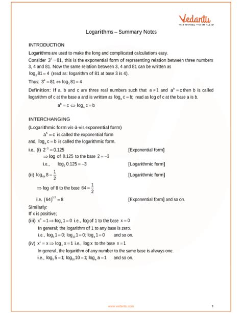 icse class 9 mathematics chapter 8 logarithms revision notes