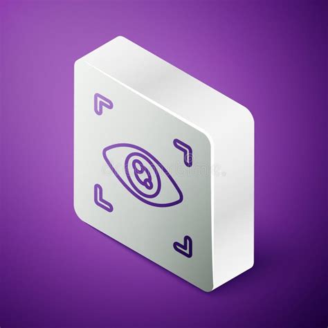 Isometric Line Eye Scan Icon Isolated On Purple Background Scanning