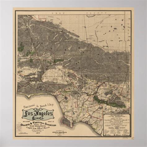 Hand Painted Map Of Los Angeles California Retro Los Angeles