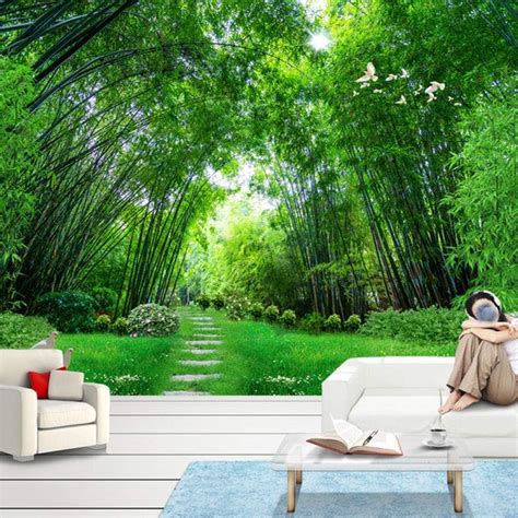 Papel tapiz de foto personalizado 3D bosque de bambú verde mural sala