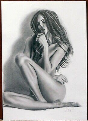 A Pencil Drawing Of A Woman Sitting On The Floor With Her Hand Under