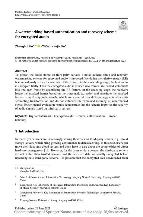 a watermarking based authentication and recovery scheme for encrypted audio