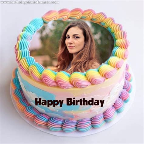Beautiful Happy Birthday Cake With A Photo Free Editor